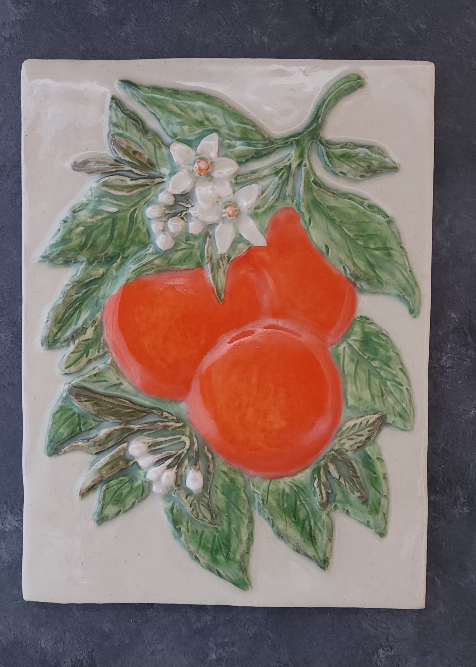 Orange Branch Ceramic Sculpture Art Tile – Mendocino Tileworks